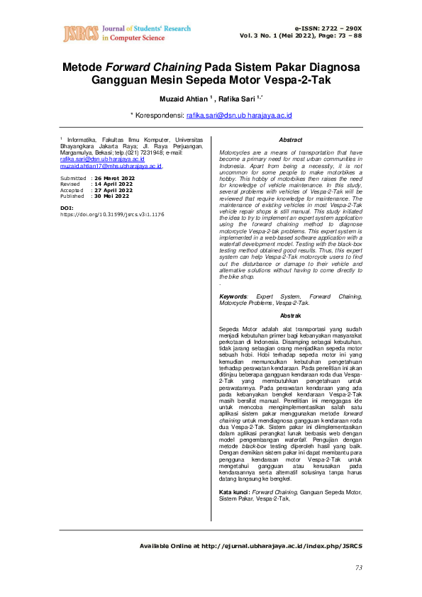 (PDF) Metode Forward Chaining Pada Sistem Pakar Diagnosa Gangguan Mesin ...