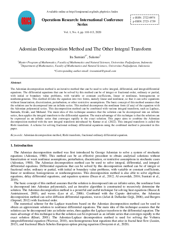 Pdf Adomian Decomposition Method And The Other Integral Transform