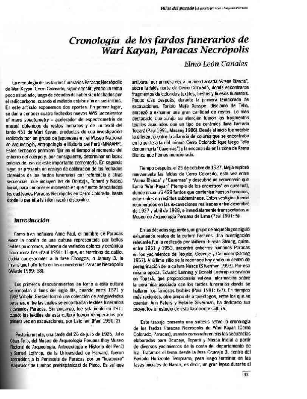 (PDF) cronologia de los fardos funerarios de wari kayan paracas