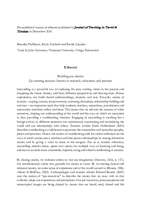 (PDF) Building our stories Co-creating tourism futures in research ...