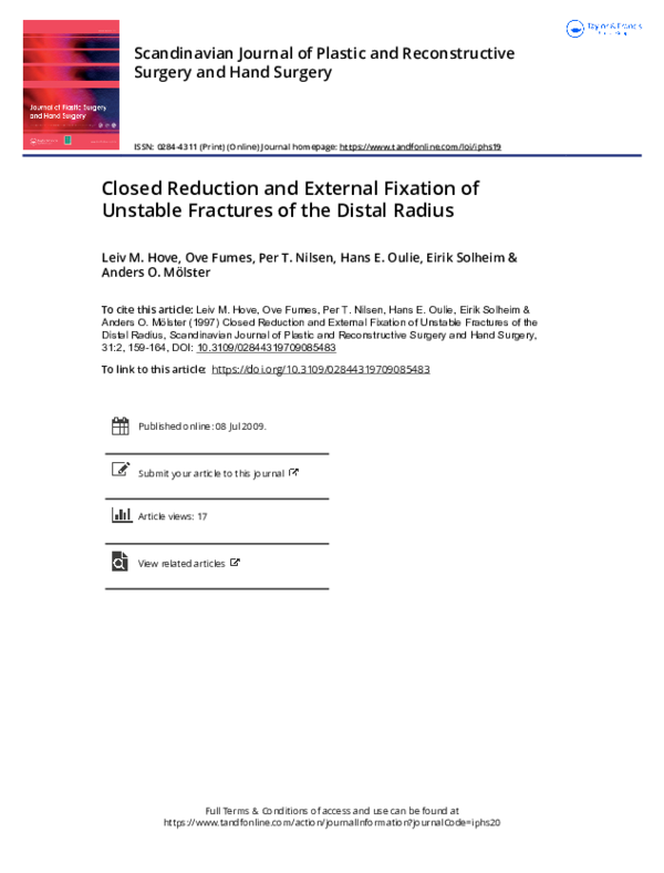 (PDF) Closed Reduction and External Fixation of Unstable Distal Radius Fractures