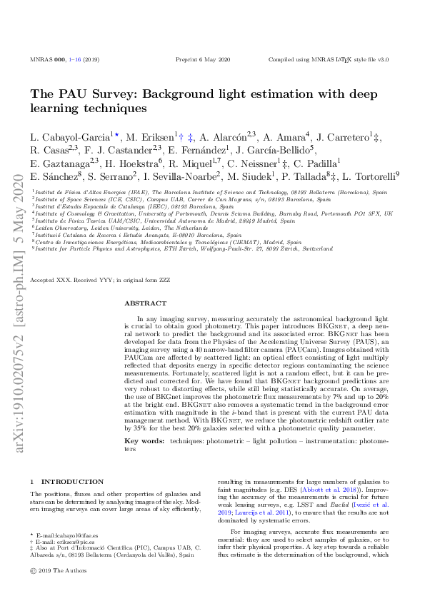 (PDF) The PAU Survey: background light estimation with deep learning ...