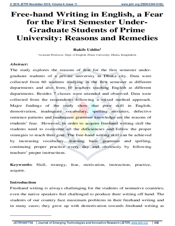 (PDF) Free-hand Writing in English, a Fear for the First Semester Under ...