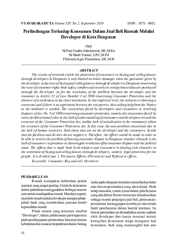 (PDF) Perlindungan Terhadap Konsumen Dalam Jual Beli Rumah Melalui ...