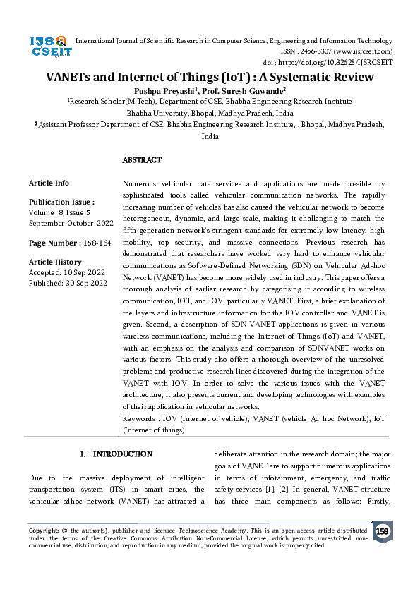 Pdf Vanets And Internet Of Things Iot A Systematic Review