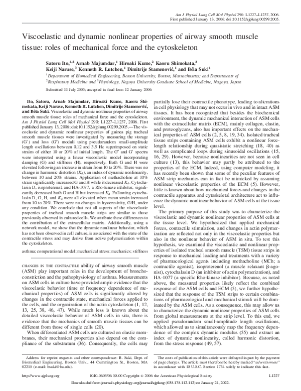 (PDF) Viscoelastic and dynamic nonlinear properties of airway smooth muscle tissue: roles of ...
