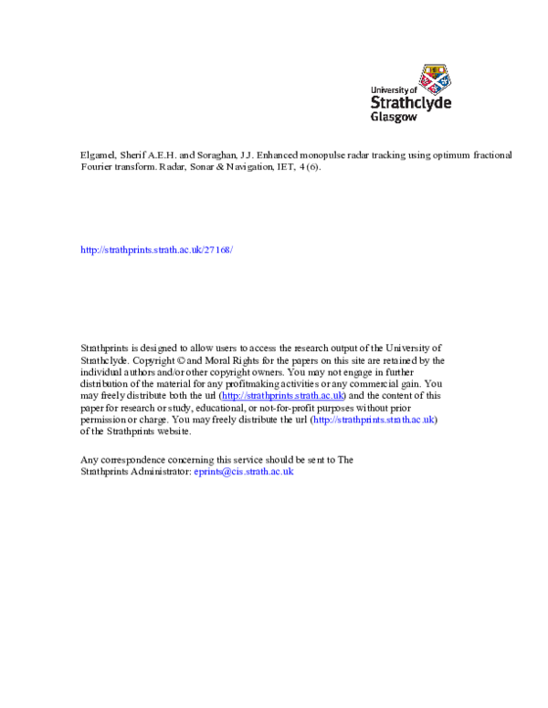 Pdf Optimum Fractional Fourier Transform For Monopulse Radar