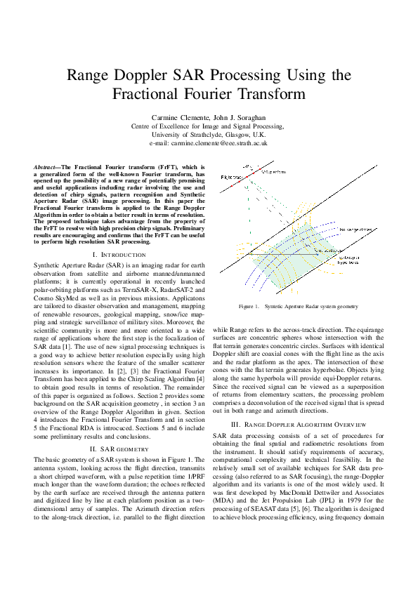 (PDF) Range Doppler SAR Processing Using the Fractional Fourier Transform