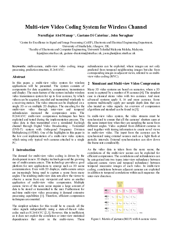 (PDF) Multi-view Video Coding System for Wireless Channel | john soraghan - Academia.edu