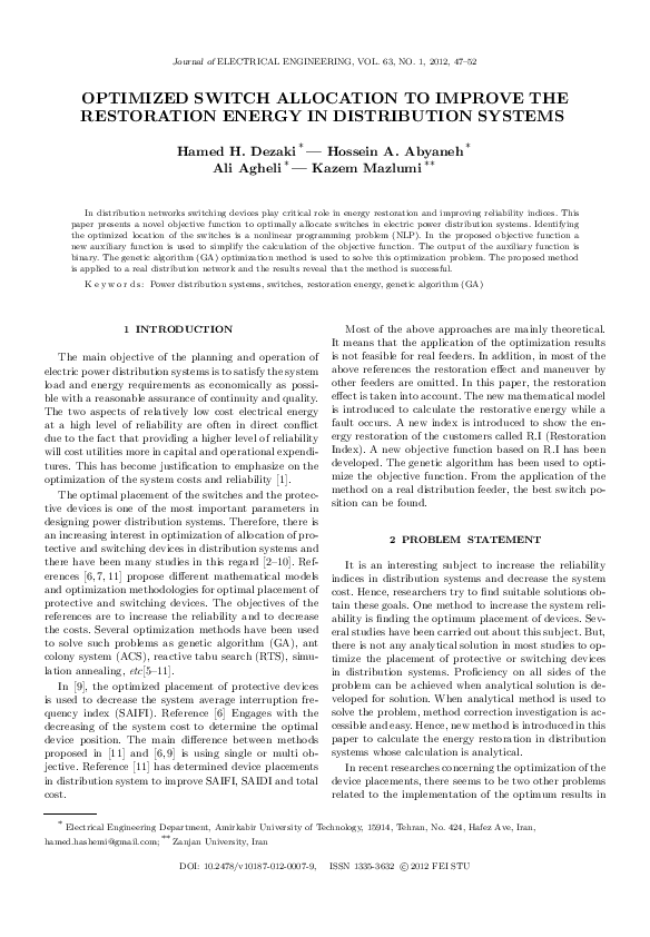 (PDF) Optimized Switch Allocation to Improve the Restoration Energy in Distribution Systems ...