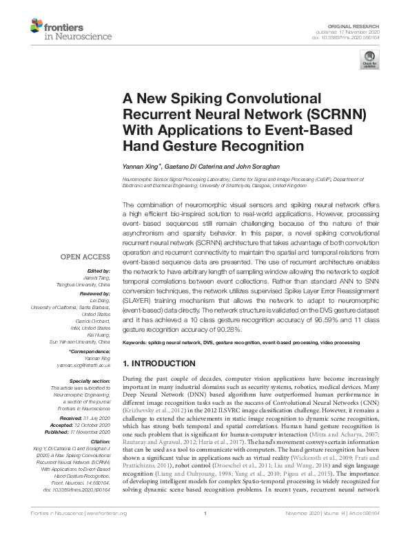 Pdf A New Spiking Convolutional Recurrent Neural Network Scrnn With Applications To Event