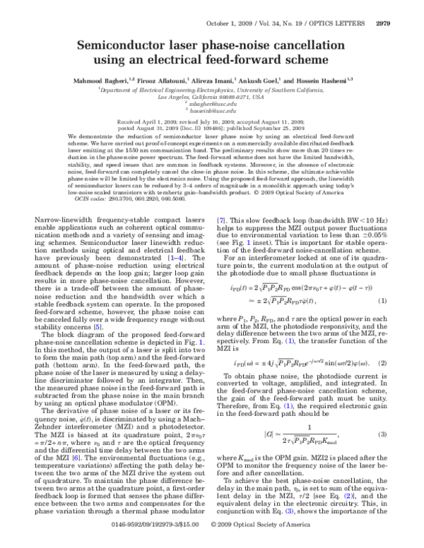 (PDF) Semiconductor laser phase-noise cancellation using an electrical feed-forward scheme