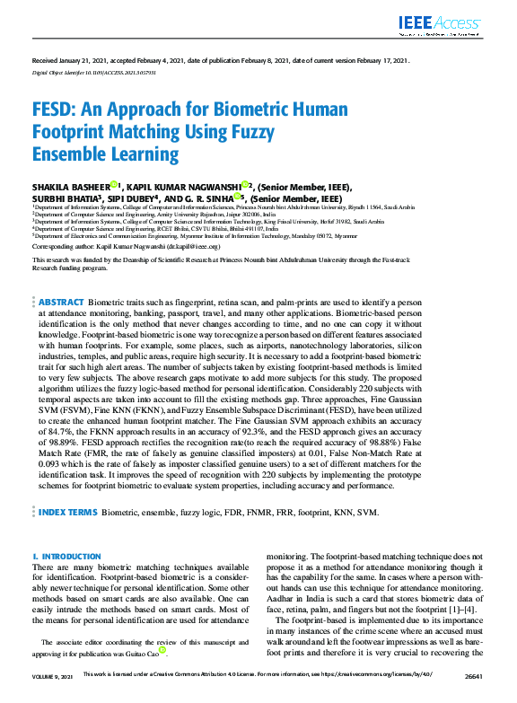 (PDF) FESD: An Approach for Biometric Human Footprint Matching Using Fuzzy Ensemble Learning