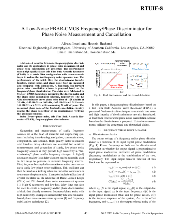 (PDF) A low-noise FBAR-CMOS frequency/phase discriminator for phase noise measurement and ...
