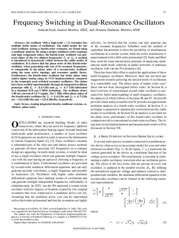 (PDF) Frequency Switching in Dual-Resonance Oscillators