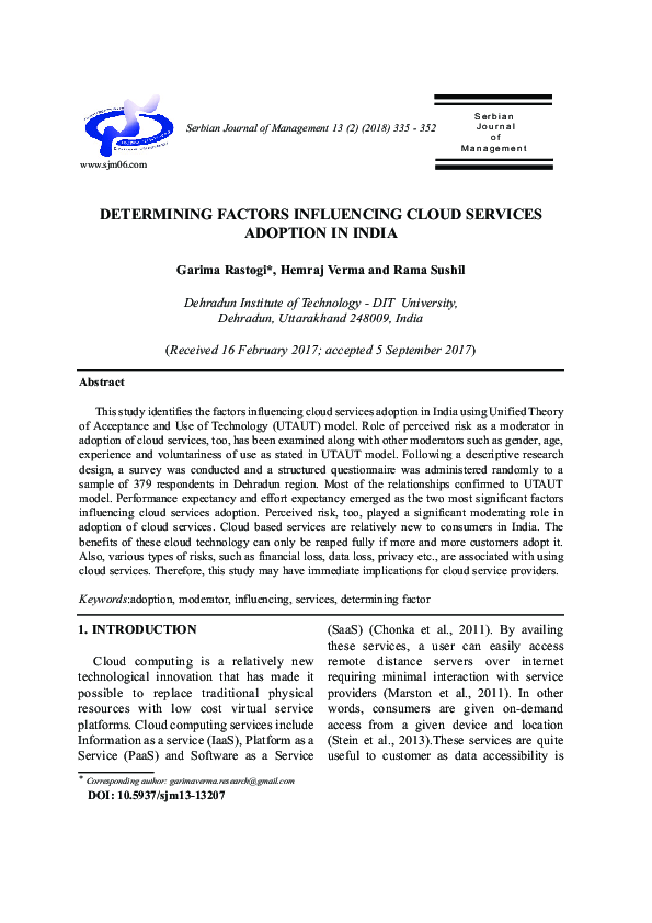 (PDF) Determining factors influencing cloud services adoption in India