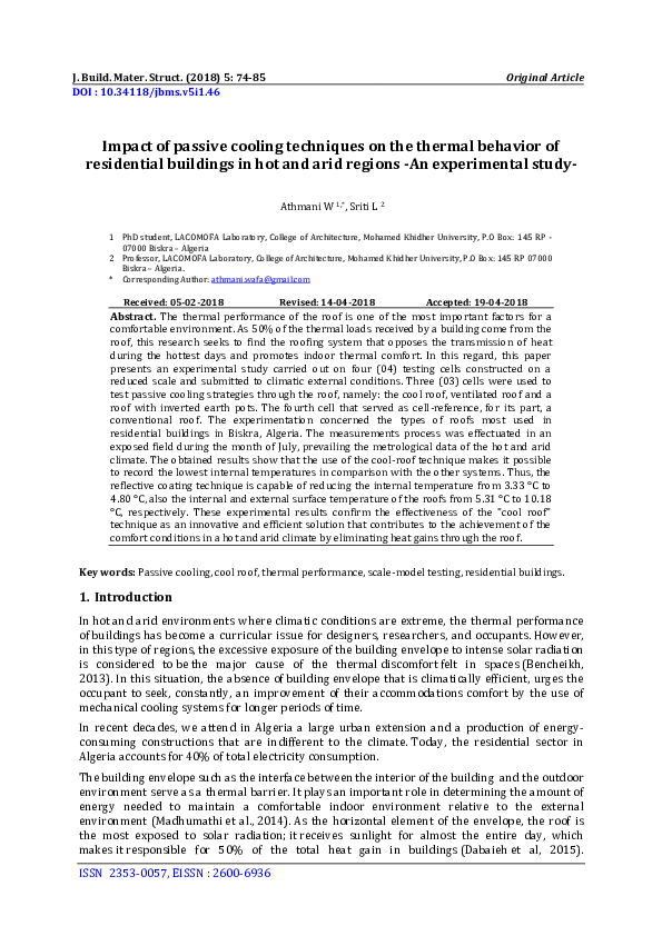 (PDF) Impact of passive cooling techniques on the thermal behavior of residential buildings in ...