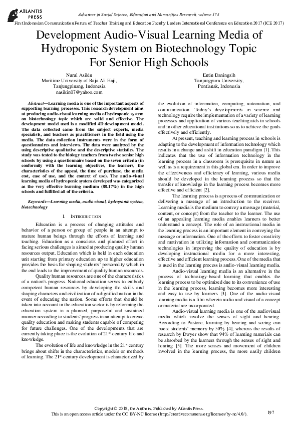 (PDF) Development Audio-Visual Learning Media of Hydroponic System on Biotechnology Topik For ...