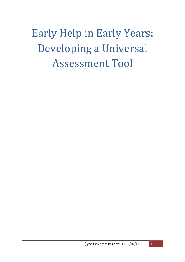 (PDF) Early Help in Early Years: Developing a Universal Assessment Tool