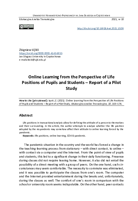 (PDF) Online Learning from the Perspective of Life Positions of Pupils and Students – Report of ...