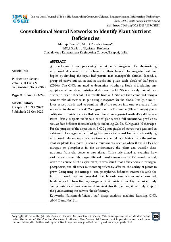 (PDF) Convolutional Neural Networks to Identify Plant Nutrient Deficiencies