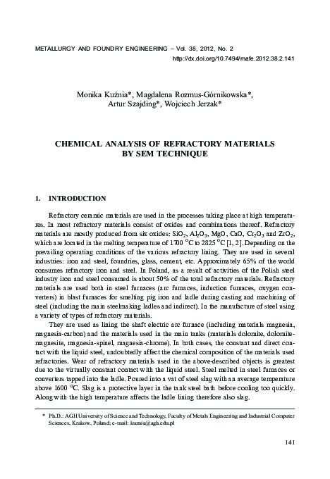 (PDF) Chemical Analysis of Refractory Materials by Sem Technique