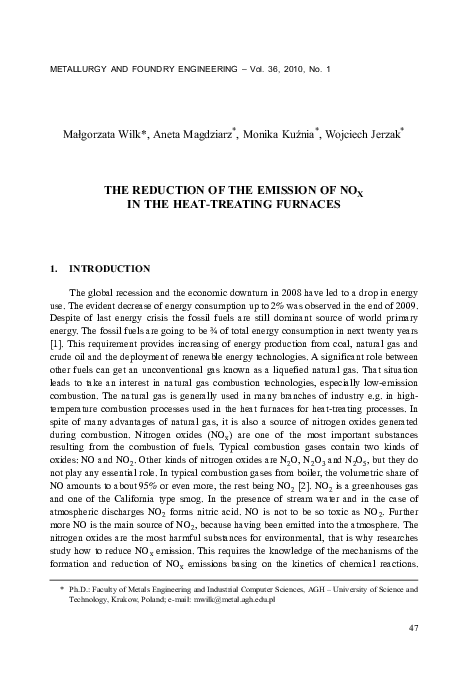 (PDF) THE REDUCTION OF THE EMISSION OF NOx IN THE HEAT-TREATING FURNACES
