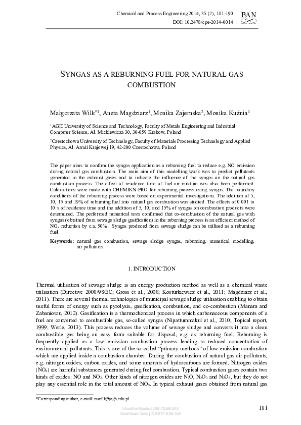 (PDF) Syngas as a Reburning Fuel for Natural Gas Combustion