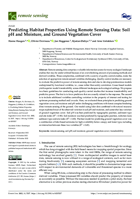 (PDF) Predicting Habitat Properties Using Remote Sensing Data: Soil pH and Moisture, and Ground ...
