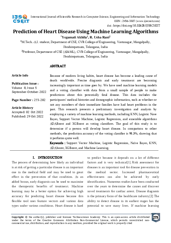 (PDF) Prediction of Heart Disease Using Machine Learning Algorithms