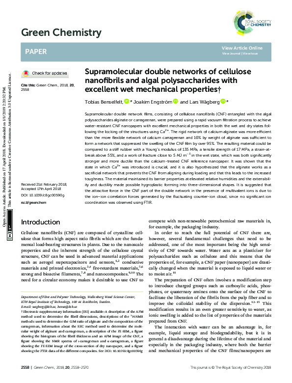 (PDF) Supramolecular double networks of cellulose nanofibrils and algal ...
