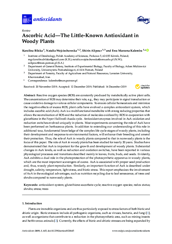 (PDF) Ascorbic Acid—The Little-Known Antioxidant in Woody Plants | Natalia Wojciechowska ...