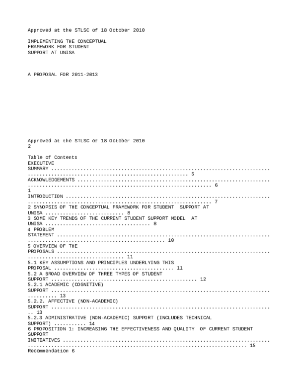 Implementing the Conceptual Framework for Student Support at Unisa