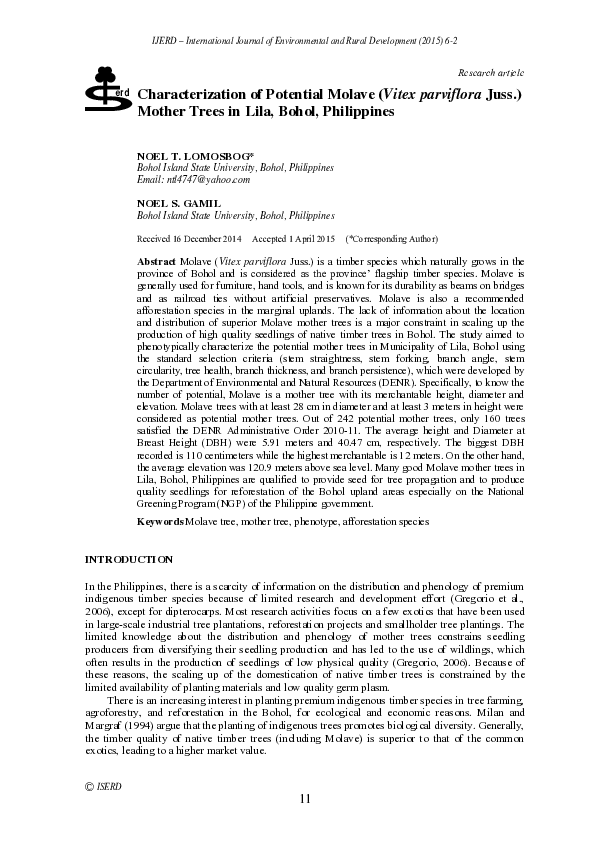 (PDF) Characterization of Potential Molave (Vitex parviflora Juss ...