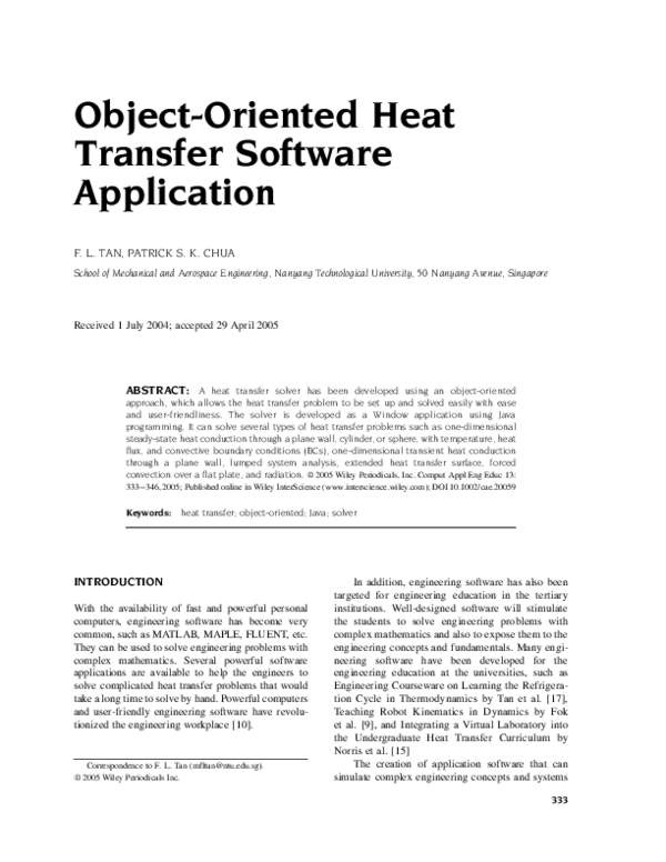 (PDF) Object-oriented heat transfer software application