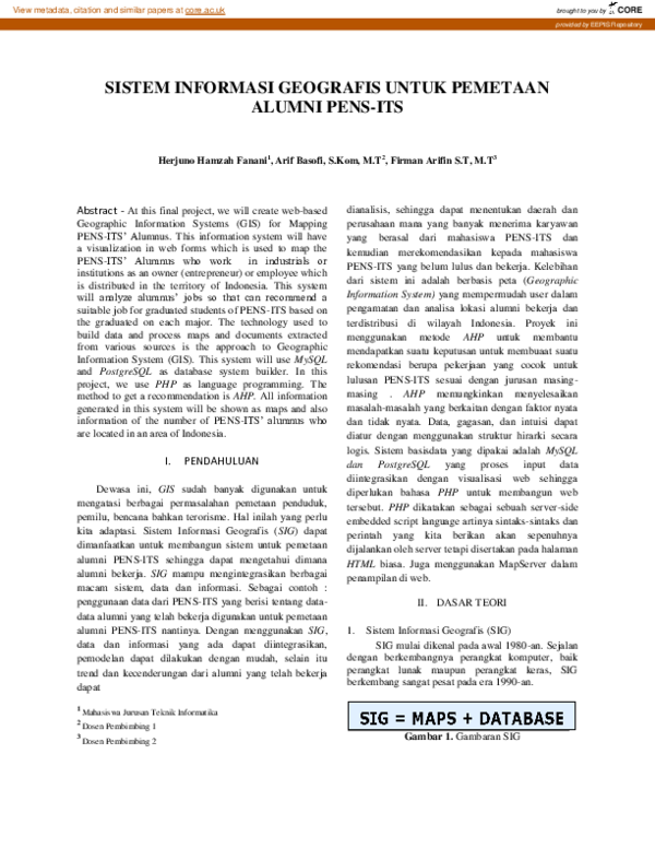 (PDF) Sistem Informasi Geografis Untuk Pemetaan Alumni Pens-Its