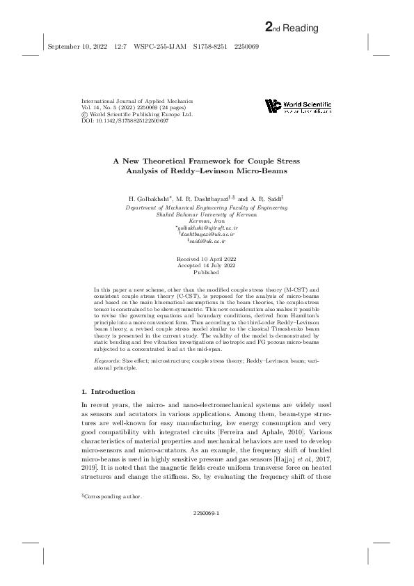 (PDF) A New Theoretical Framework for Couple Stress Analysis of Reddy ...