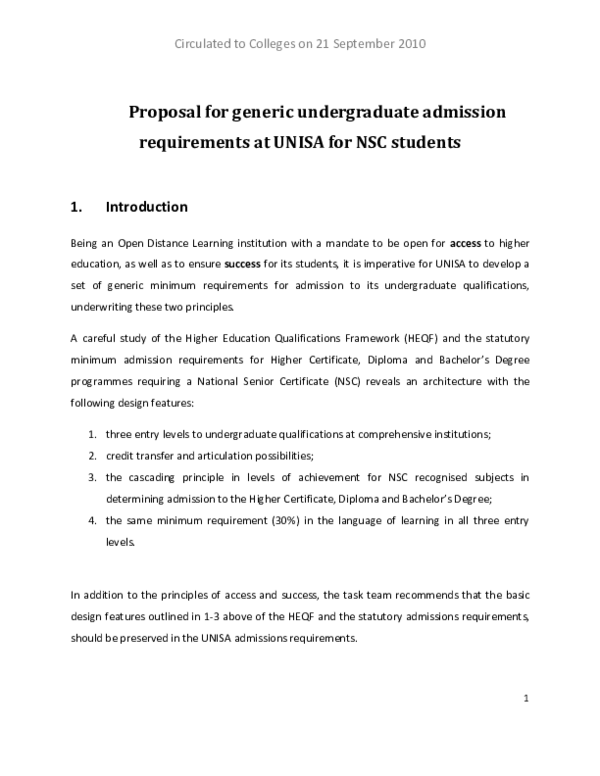 (PDF) Proposal for generic undergraduate admission requirements at ...