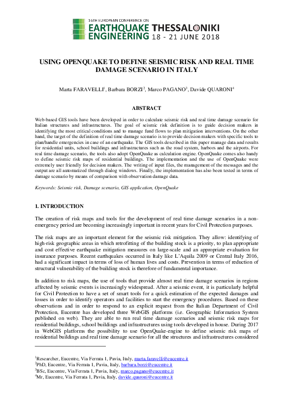 (PDF) Using Openquake to Define Seismic Risk and Real Time Damage ...