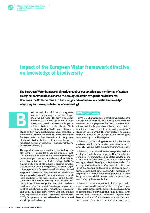 (PDF) Effects of Water Directive on Biodiversity Knowledge