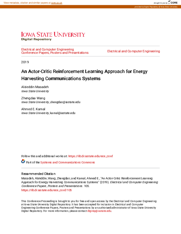 (PDF) An Actor-Critic Reinforcement Learning Approach for Energy Harvesting Communications Systems
