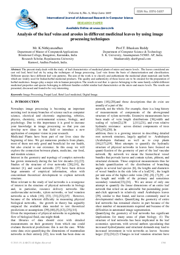 (PDF) Analysis of the Leaf Veins and Areoles in Different Medicinal Leaves by Using Image ...