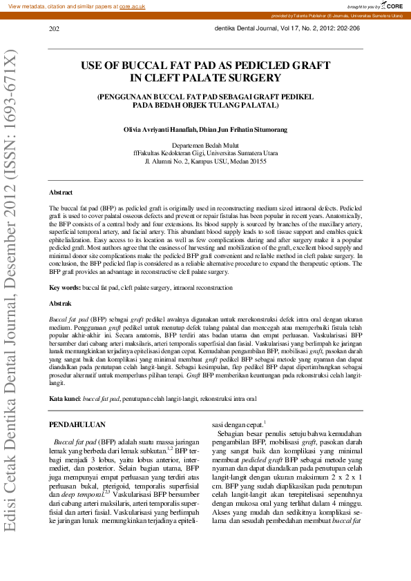 (PDF) Use of Buccal Fat Pad as Pedicled Graft in Cleft Palate Surgery ...