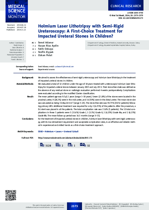 (PDF) Holmium Laser Lithotripsy with Semi-Rigid Ureteroscopy: A First ...