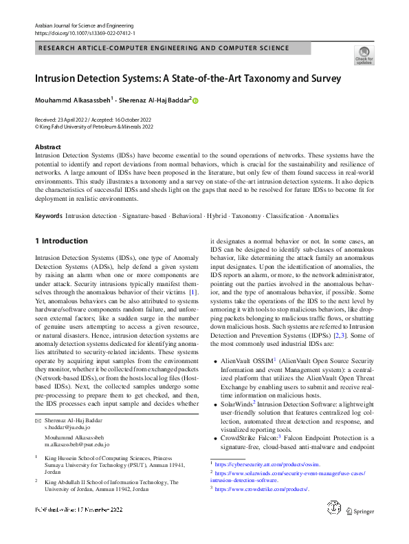 (PDF) Intrusion Detection Systems: A State-of-the-Art Taxonomy and Survey