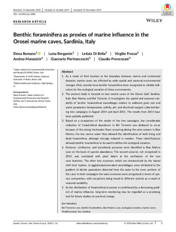 (PDF) Benthic foraminifera as proxies of marine influence in the Orosei ...