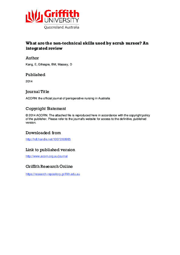 (PDF) What are the non-technical skills used by scrub nurses?: An integrated review