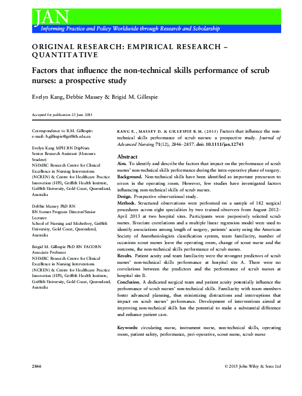 (PDF) Factors that influence the non-technical skills performance of scrub nurses: a prospective ...