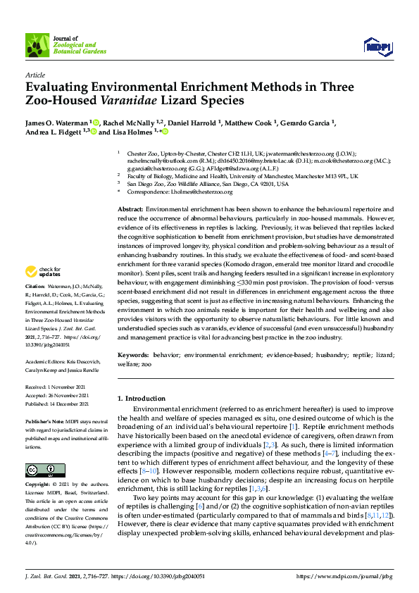 (PDF) Evaluating Environmental Enrichment Methods in Three Zoo-Housed ...