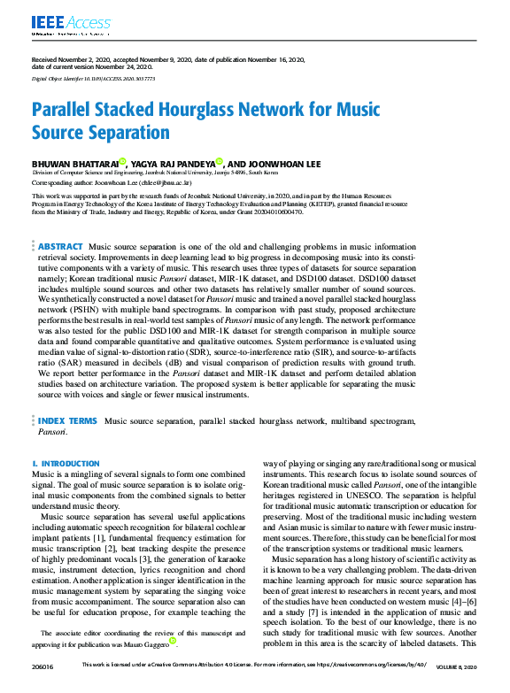 (PDF) Parallel Stacked Hourglass Network for Music Source Separation